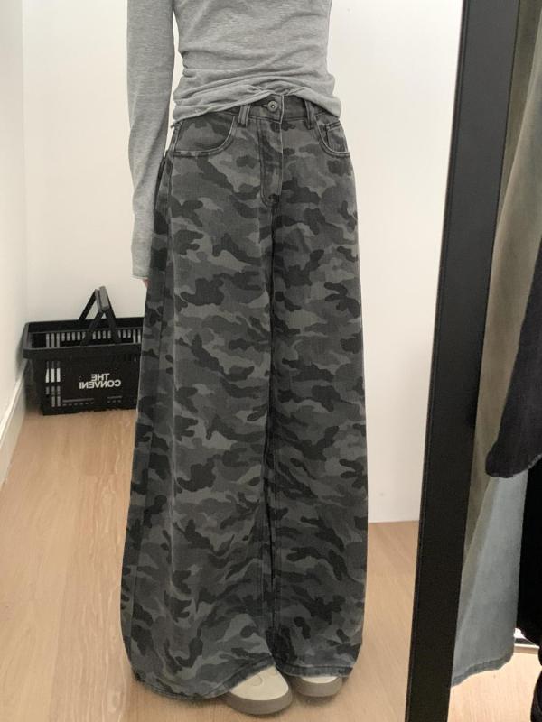 ・素材: デニム、スパンデックス、ポリエステル・スタイル: ワークパンツ、ストリート・パンツ丈: フルレングス・ウエスト: ハイウエスト・厚さ: 普通・特徴: ダメージ加工・カラー: 迷彩グレー・サイズ: S、M、L、XL、2XL・生地: ...