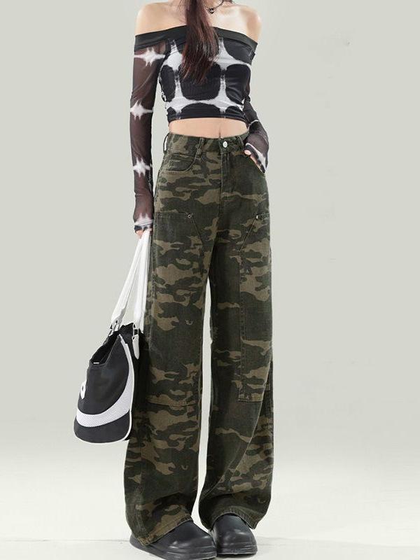 ・素材: 綿・パンツ丈: フルレングス・ウエスト: ハイウエスト・厚さ: 普通・デザイン: ポケット・カラー: 迷彩柄・サイズ: S、M、L、XL、XXL・スタイル: ストリート・主素材混率: 70～80%・スタイル: デニム・伸縮性: な...