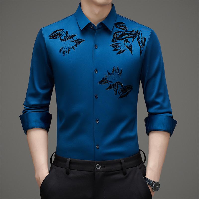 ・カテゴリ: シャツ・スタイル: ベーシック・対象: メンズ・素材: ポリエステル繊維・柄: 花柄・ネックライン: 襟付き・袖丈: 長袖・タイプ: カーディガン・厚さ: 普通・フィット: レギュラー・色: ブラック、ダークブルー、ダークグリ...