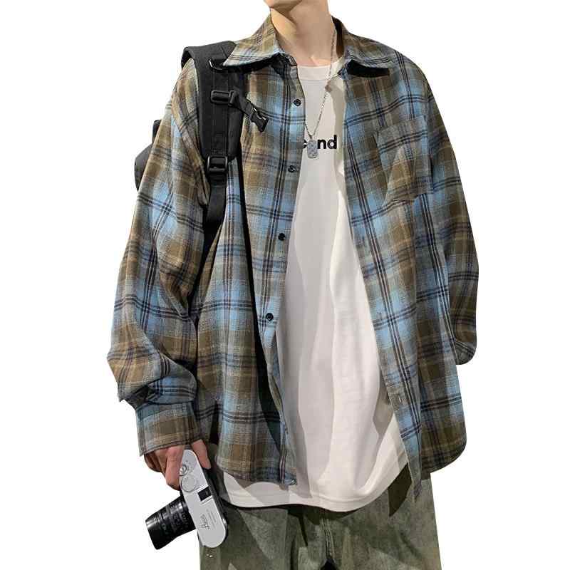 ・カテゴリ: シャツ・スタイル: レトロ・素材: ポリエステル96%以上、化学繊維混紡・袖丈: 長袖・柄: 格子柄・対象: 青少年、成人・タイプ: カーディガン・ネックライン: 襟付き・厚さ: 薄手・フィット: ルーズ・色: グリーン、ブラ...