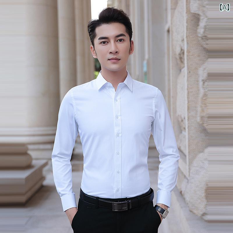 ・カテゴリ: シャツ・スタイル: ビジネス、フォーマル・素材: 化繊混紡、綿40%・袖丈: 長袖・柄: 無地・対象: 青年、成人、男性・タイプ: 前開き、スリム・襟型: レギュラーカラー・厚さ: 厚手・色: ホワイト、ワインレッド、ブラック...