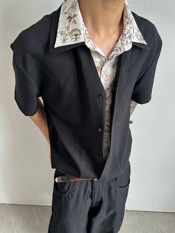 ・カテゴリ: シャツ・スタイル: レトロ・版型: ルーズ・ネックライン: 襟付き・袖丈: 半袖・柄: カラーブロック、花柄・厚さ: 普通・対象: 青少年、成人、男性・素材: ポリエステル100%・カラー: ブラック・サイズ: M, L, X...