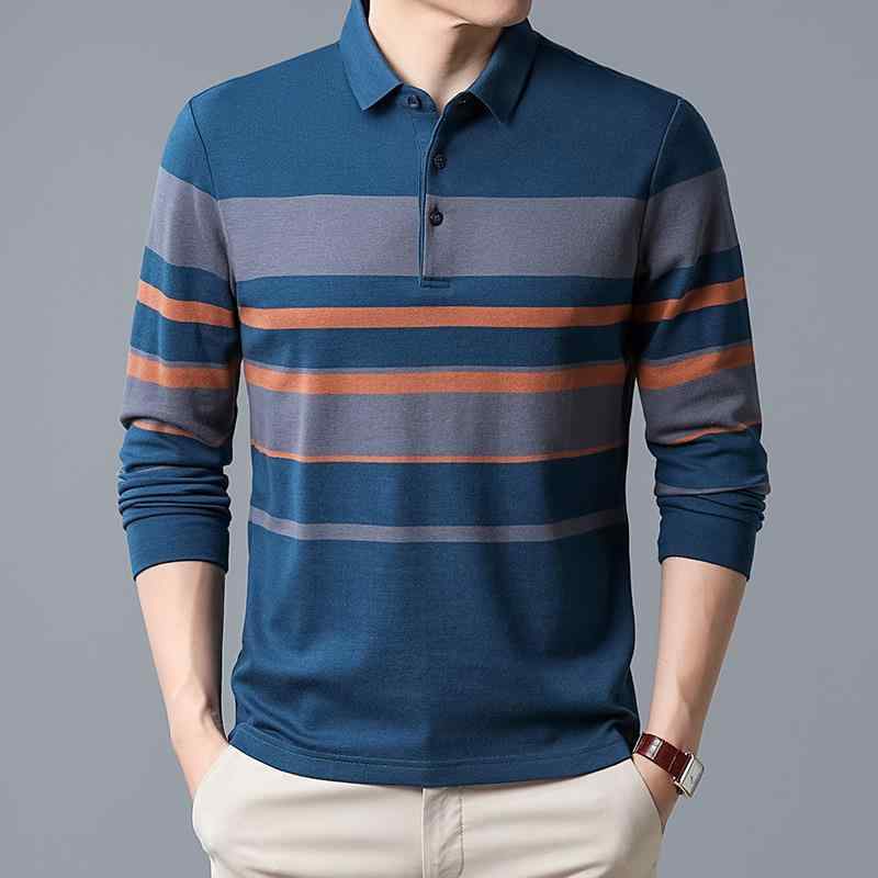 ・カテゴリ: Tシャツ・スタイル: ベーシック・対象: 中年・柄: ストライプ・フィット: レギュラー・ネックライン: 襟付き・袖丈: 長袖・厚さ: 普通・素材: 綿・素材構成: 綿96%以上・シーン: 日常・ディテール: ステッチ・プリン...