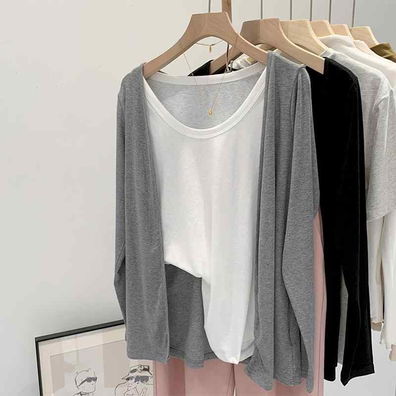 ・カテゴリ: カーディガン・素材: ニット、スパンデックス・柄: 無地・厚さ: 薄手・スタイル: エレガント・シルエット: ゆったり・袖丈: 長袖・襟: ポロ襟・着丈: ミドル丈 (50cm～65cm)・色: グレー、ブラック・サイズ: S...