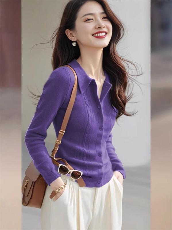 ・カテゴリ: カーディガン・素材: 粘胶纤维・柄: 無地・厚さ: 普通・スタイル: 通勤・袖丈: 長袖・ネックライン: ポロネック・着丈: 普通(50cm<着丈≤65cm)・色: カーキ, オートミール, 紫, 緑・サイズ: フリー(...