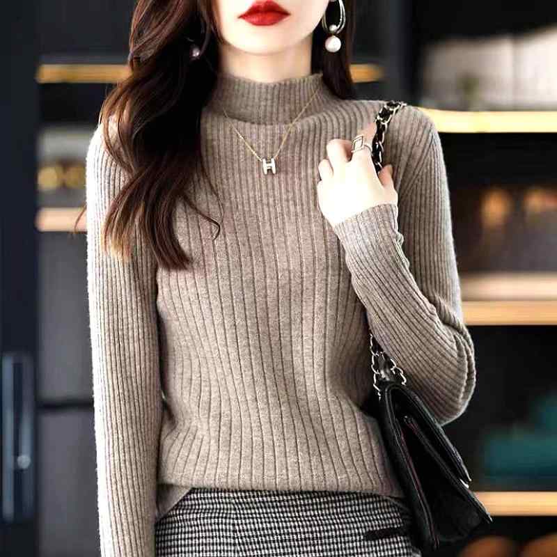 ・素材: ビスコース、スパンデックス・柄: 無地・シルエット: タイト・袖丈: 長袖・ネックライン: ポロネック・着丈: ミドル丈(50cm超～65cm以下)・カラー: ホワイト、ブラック、カーキ、アプリコット、イエロー、グリーン、オレンジ...