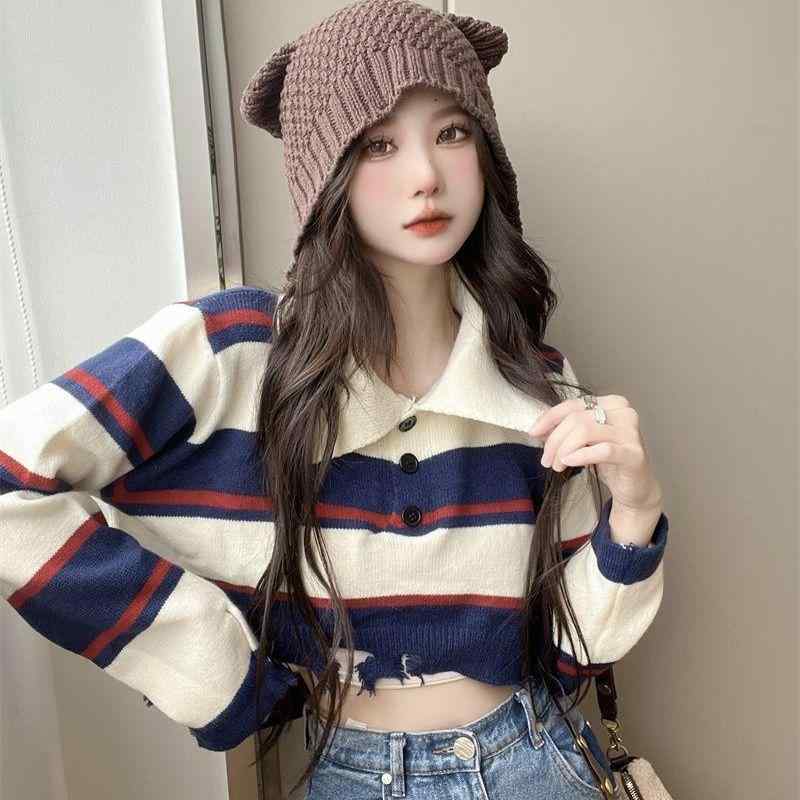 ・素材: ポリエステル・柄: ストライプ、格子柄・厚さ: 薄手・セット内容: セーター・スタイル: プルオーバー・フィット: スリム・袖丈: 長袖・袖のタイプ: レギュラー袖・ネックライン: ポロネック・デザイン: ストライプ・編み方: ニ...