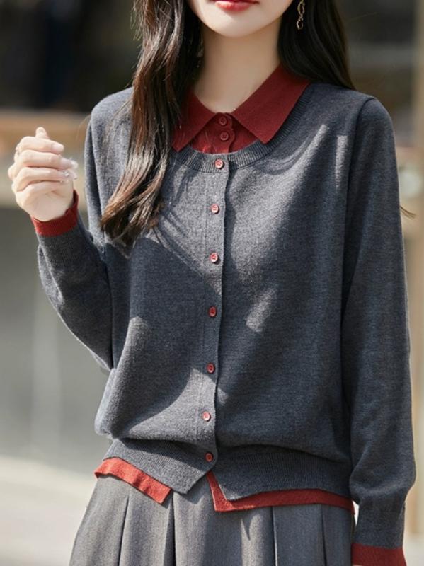 ・素材: ポリエステル・柄: 配色・厚さ: 中・スタイル: カーディガン・フィット: レギュラー・袖丈: 長袖・ネックライン: ポロネック・着丈: 50〜65cm・カラー: ダークグレー、ネイビー、レトロレッド+ブラック、レトロレッド+ベー...