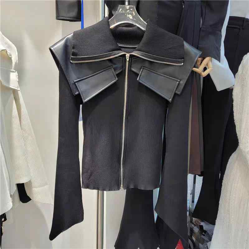 ・カテゴリ: ニット・スタイル: カジュアル、韓国風・素材: ポリエステル・厚さ: 普通・シルエット: スリム・袖丈: 長袖・ネックライン: ポロネック・デザイン: 切り替え・カラー: ホワイト、ブラック・サイズ: フリーサイズ・フロント:...