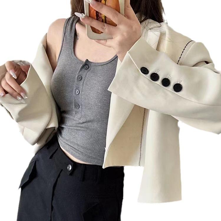 ・カテゴリ: タンクトップ・素材: RC綿、綿・カラー: ブラック、ホワイト、コーヒー、麻グレー・サイズ: フリーサイズ(80-62.5kg)・スタイル: 韓国風・ネックライン: スクエアネック・詳細: 綿パッド・生地の厚さ: 厚手(201...