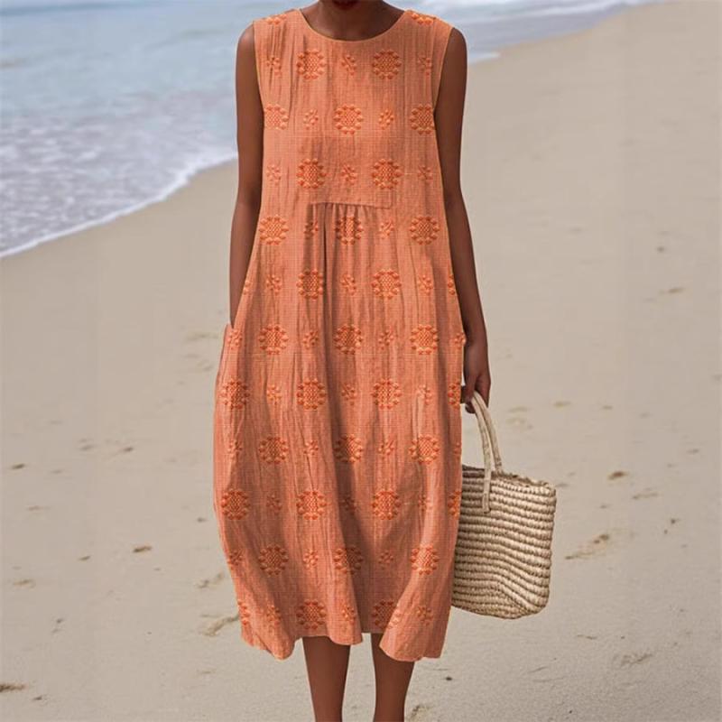 ・柄: 3D効果・工芸: プリント・スタイル: 直筒スカート、文芸風・組み合わせ形式: ワンピース・スカート丈: ミディアムロング・スカート型: フェアリースカート・ネックライン: ラウンドネック・袖丈: 半袖・袖型: 通常袖・ウエスト: ...