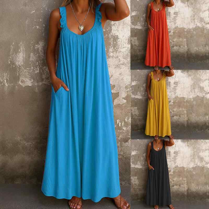 ・素材: 牛乳シルク、ポリエステル・柄: 無地・スタイル: 肩紐付き、通勤・構成: ワンピース・スカート丈: ロング・スカートタイプ: キャミソールワンピース・ネックライン: Uネック・袖丈: ノースリーブ・ウエスト: ゆったり・流行要素:...