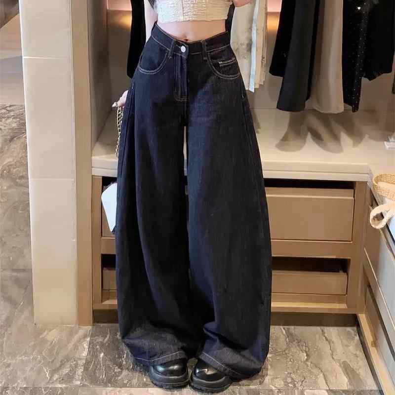 ・カテゴリ: 牛仔裤・スタイル: 都市風・主な素材: 牛仔布・素材: 綿30-50%・デザイン: 阔腿・丈: ロング・ウエスト: 高腰・装飾: ボタン・カラー展開: 深藍色・サイズ展開: S,M,L,XL