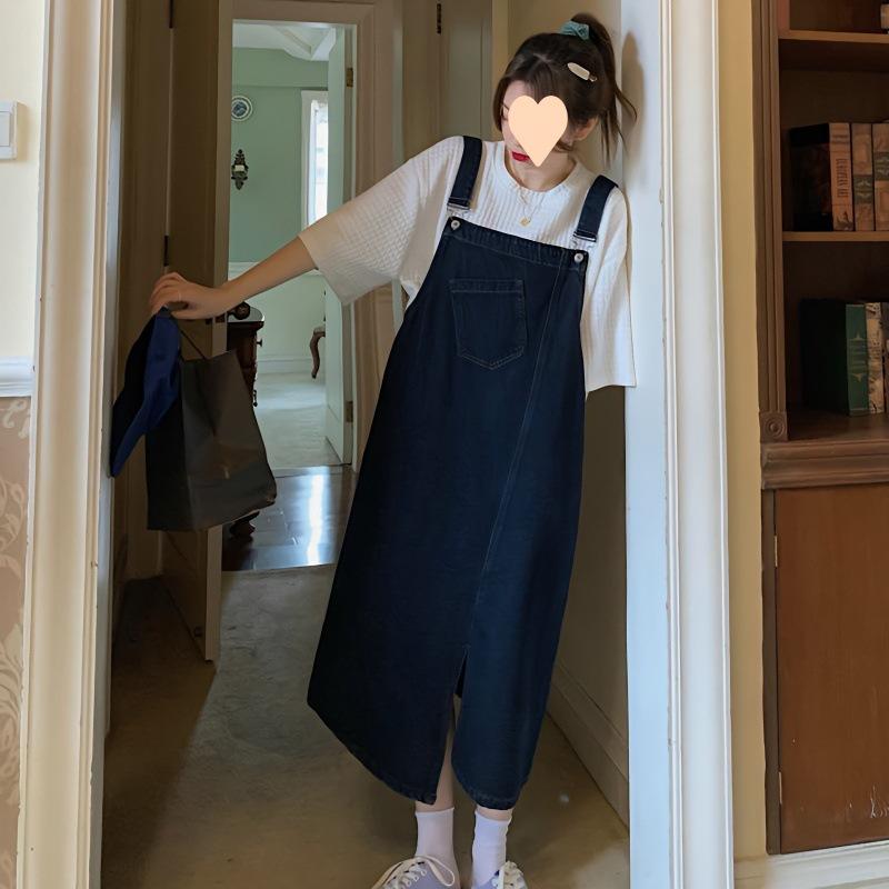 ・素材: デニム、綿・柄: 無地・スタイル: ストリート・スカート丈: ミモレ丈・スカート型: サスペンダースカート・ネックライン: サスペンダー・袖丈: ノースリーブ・カラー: ブラック、ライトブルー・サイズ: S, M, L, XL, ...