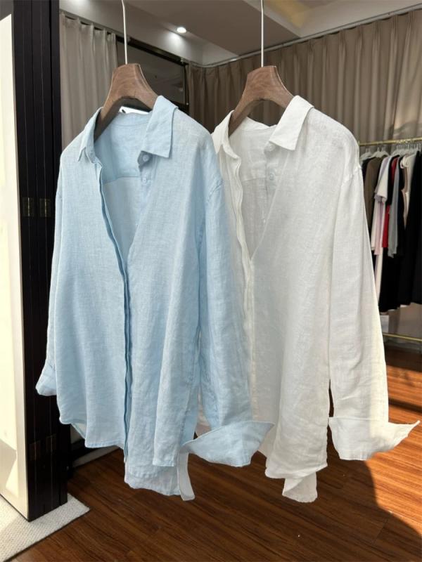 ・カテゴリ: シャツ・スタイル: 通勤風・主な素材: 麻・柄: 無地・袖丈: 長袖・袖型: 標準袖・カラー展開: ホワイト、ライトブルー・サイズ展開: S、M、L、XL・フィット: ルーズフィット・着丈: 普通(50-65cm)・ネックライ...
