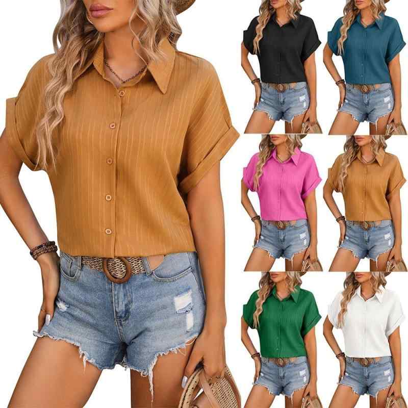 ・カテゴリ: シャツ・スタイル: 都市風、通勤・主な素材: ポリエステル80%以上、スパンデックス30%未満・袖丈: 短袖・柄: 無地・カラー展開: ブラック、ホワイト、グリーン、ブラウン、ピンク、ネイビー・サイズ展開: S、M、L、XL、...