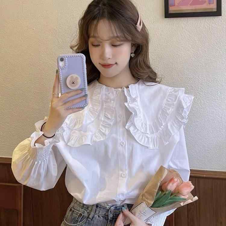 ・カテゴリ: シャツ・スタイル: 通勤風・主な素材: ポリエステル70%-80%・袖丈: 長袖・袖型: 喇叭袖・カラー展開: 白色・サイズ展開: S、M、L、XL・ネックライン: 娃娃領・フィット: 通常・衣長: 普通款(50cm<衣...