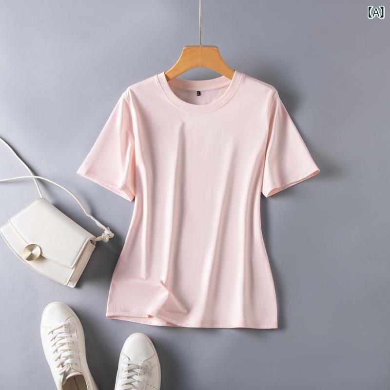 ・カテゴリ: Tシャツ・スタイル: 通勤風・主な素材: 綿50-70%、桑蚕絲30%以下・柄: 無地・ネックライン: クルーネック・袖丈: 短袖・フィット: ルーズフィット・着丈: 普通(50-65cm)・カラー展開: ホワイト、ピンク、ブ...