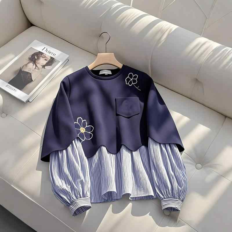 ・袖丈: 長袖・袖のタイプ: レギュラー袖・ネックライン: ラウンドネック・素材: ポリエステル・カラー: ダークブルー・サイズ: M、L、XL、XXL、XXXL・スタイル: 通勤・主な素材の含有量: 30〜50%・対象: レディース・カテ...