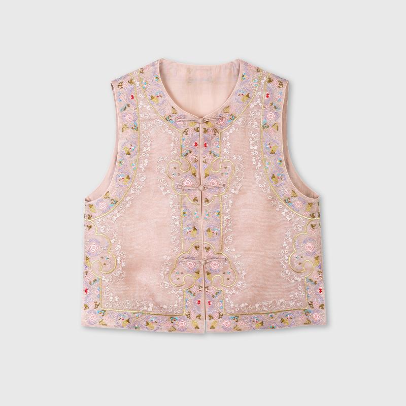 ・スタイル: 中国風、文芸復古・カテゴリ: カーディガン、ベスト/タンクトップ・着丈: 普通(50cm超65cm以下)・ネックライン: ラウンドネック・柄: 植物、花・素材: 桑蚕丝、ポリエステル・素材構成: 桑蚕丝95%以上、ポリエステル...