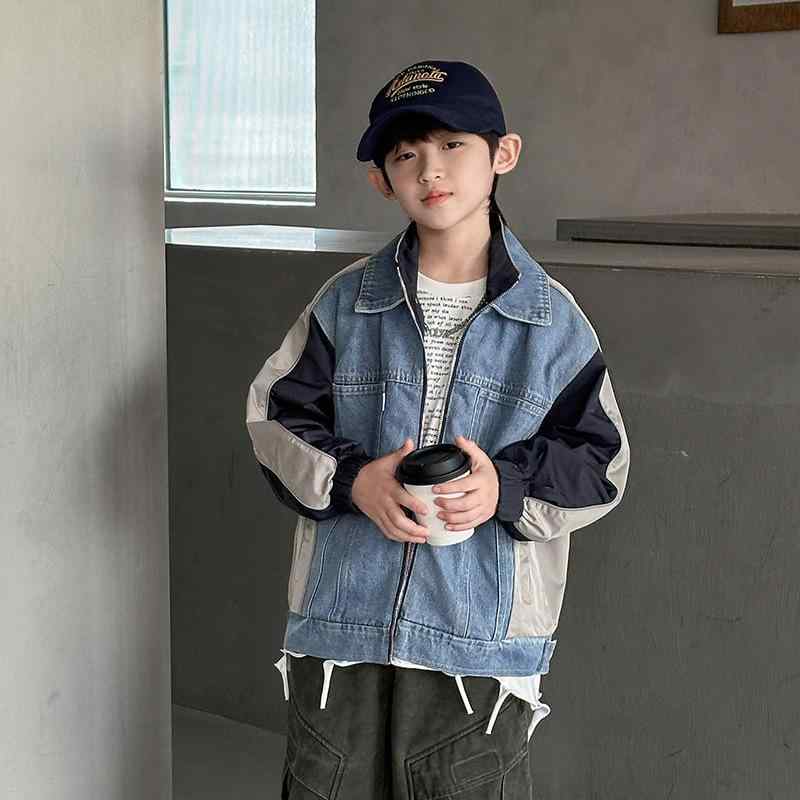 ・カテゴリ: 子供用アウター/ジャケット/コート・対象: 男の子・対象年齢: 8歳以上(140cm以上)・ネックライン: 襟付き・スタイル: 韓国風・柄: 無地・厚さ: 普通・生地加工: 柔らかい・フード: なし・袖丈: 長袖・素材: デニ...