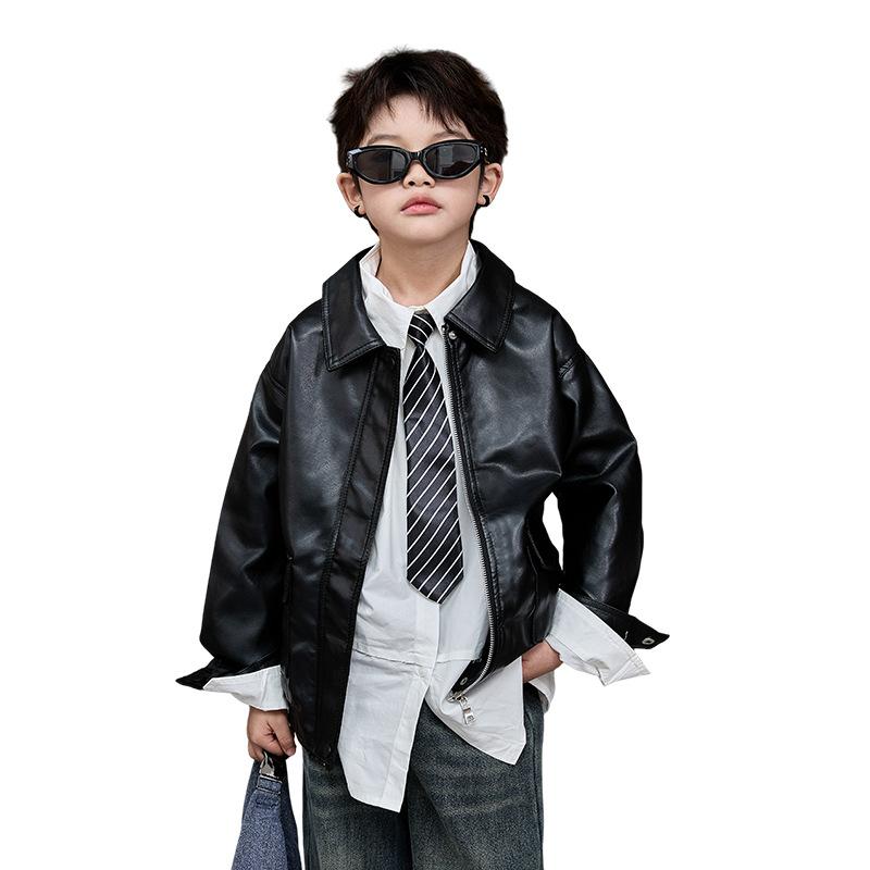 ・性別: 男の子・対象年齢: 8歳以上・襟の形: 襟付き・スタイル: カジュアル・柄: 無地・厚さ: 普通・フード: なし・要素: カーディガン・袖丈: 長袖・安全レベル: B類・素材: PUレザー, ポリエステル・留め具: ジッパー・カラ...