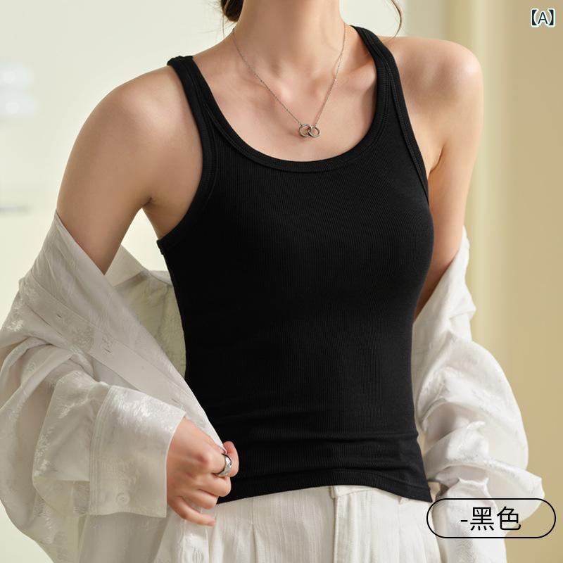 ・スタイル: 肩带型・版型: 修身型・衣長: 普通款・柄: 純色・流行要素: 螺纹・主な素材: 綿・主素材成分: 綿30-50%・カラー展開: ブラック、ホワイト、ミルクティー、ネイビー、アンカラレッド、ライトカーキ・サイズ展開: S、M、...