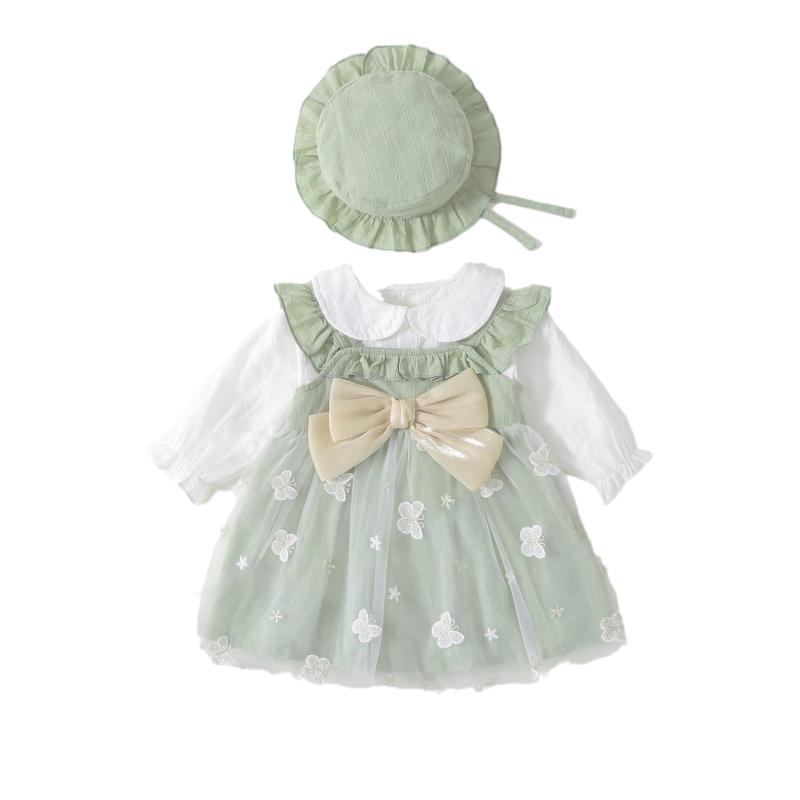 ・カテゴリ: ワンピース・素材: 綿100%・対象: 女児・柄: 無地・スタイル: 長袖・スカートの形状: Aライン・色: 浅緑, ピンク, 空色, ワインレッド, Tシャツ・サイズ: 66cm, 73cm, 80cm, 90cm, 100cm