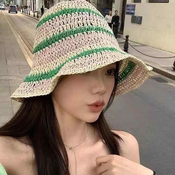 ・カテゴリ: 盆帽・帽顶款式: 円頂・帽檐款式: 広檐・カラー展開: ストライプカーキ、ストライプイエロー、ストライプロイヤルブルー、ストライプグリーン、ストライプレッド・機能: 通気性、遮陽