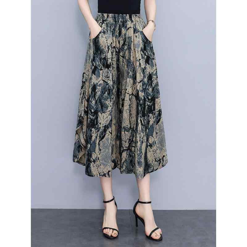 ・素材: ポリエステル・生地: ポリエステル・スタイル: ベーシック・パンツ型: ワイドレッグ・パンツ丈: 七分丈・ウエスト: ゴム・厚さ: 薄手・デザイン: 配色・カラー: ブルーグレー、ブラック、グレーオレンジ・サイズ: M、L、XL、...