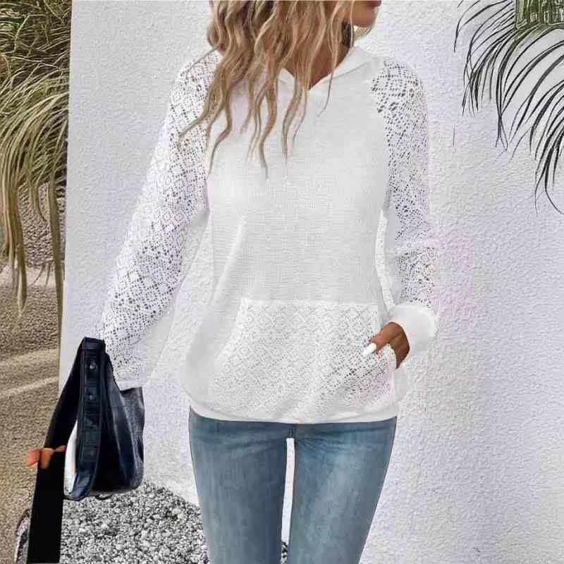 ・柄: 無地・スタイル: プルオーバー・フィットタイプ: レギュラー・着丈: ミドル丈・袖丈: 長袖・袖のタイプ: ドロップショルダー・ネックライン: フード付き・厚さ: 薄手・装飾: レース・素材: ポリエステル・カラー: ホワイト、ブラ...