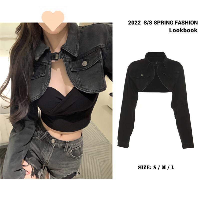 ・カテゴリ: ジャケット・ブランド: norns girl・素材: デニム、綿・袖丈: 長袖・ネックライン: スクエアネック・柄: その他・シルエット: レギュラー・スタイル: 通勤・対象: レディース・カラー: チャコールグレー, ホワイ...