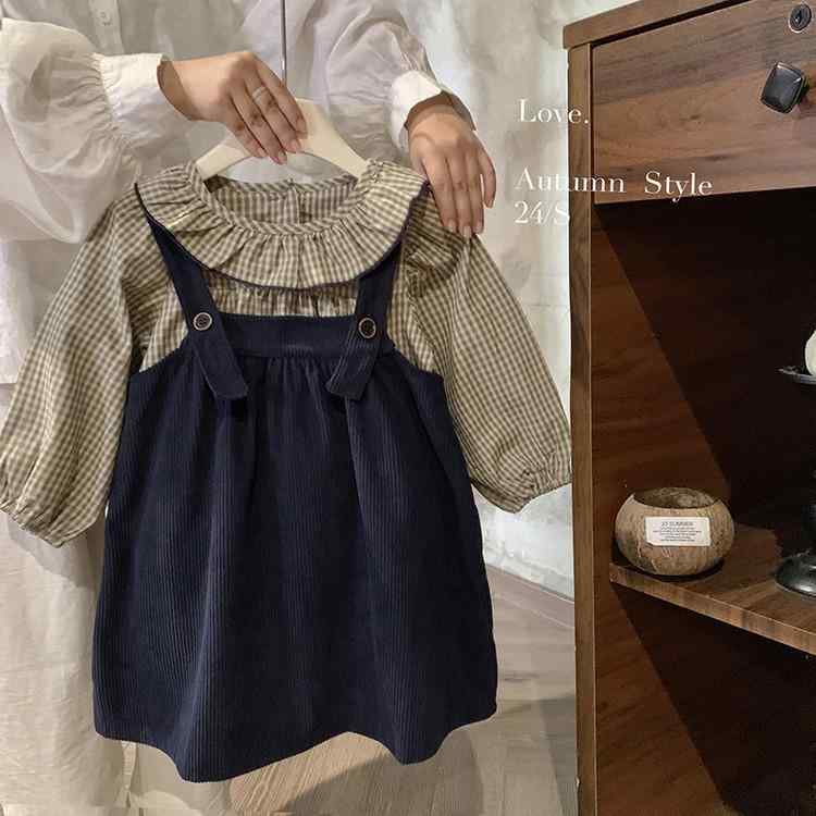 ・対象: 女児・スタイル: 韓国風・セット内容: スカート・セット点数: 2点・対象年齢: 3～8歳・袖丈: 長袖・フード: なし・生地加工: 柔らか обработка・厚さ: 普通・柄: 格子柄・素材: 綿混紡・主素材: 綿80%・安全...