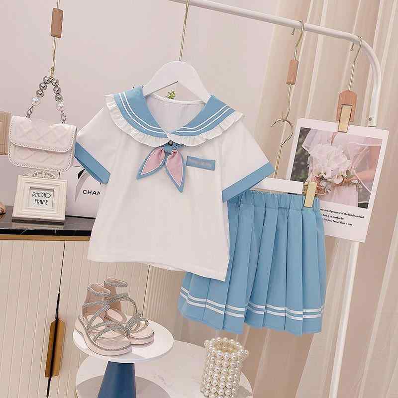 ・商品カテゴリ: 子供用セットアップ・対象: 女児・スタイル: カジュアル・セット内容: スカート、トップス・袖丈: 半袖・厚さ: 普通・柄: 無地・素材: ポリエステル・素材割合: 50%・カラー: ピンク、ブルー・対応身長: 110、1...