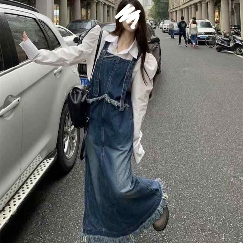 ・素材: デニム、綿70-80%・柄: 無地・スタイル: キャミソール、Aライン・袖丈: ノースリーブ・ネックライン: スクエアネック・カラー: ブルー・サイズ: S, M, L, XL・テイスト: 文芸復古、フレンチ・スカート丈: ロング...