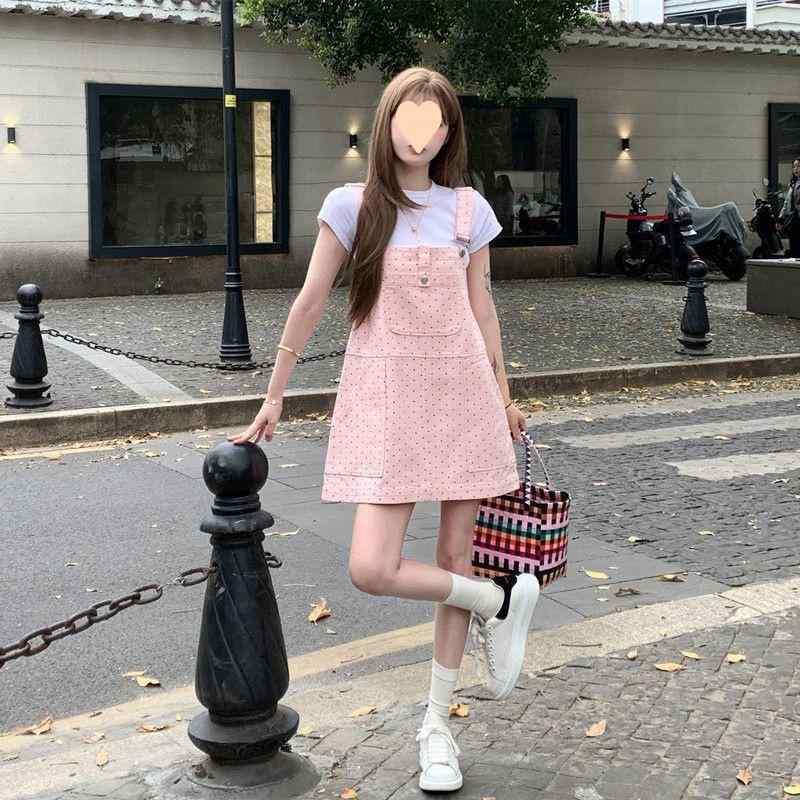 ・素材: 綿・柄: プリント・スタイル: ストリート・スカート丈: ミニ・スカート型: Aライン・ネックライン: キャミソール・袖丈: ノースリーブ・カラー: ピンク、ベージュ・サイズ: S(40-50kg), M(50.5-57.5kg)...