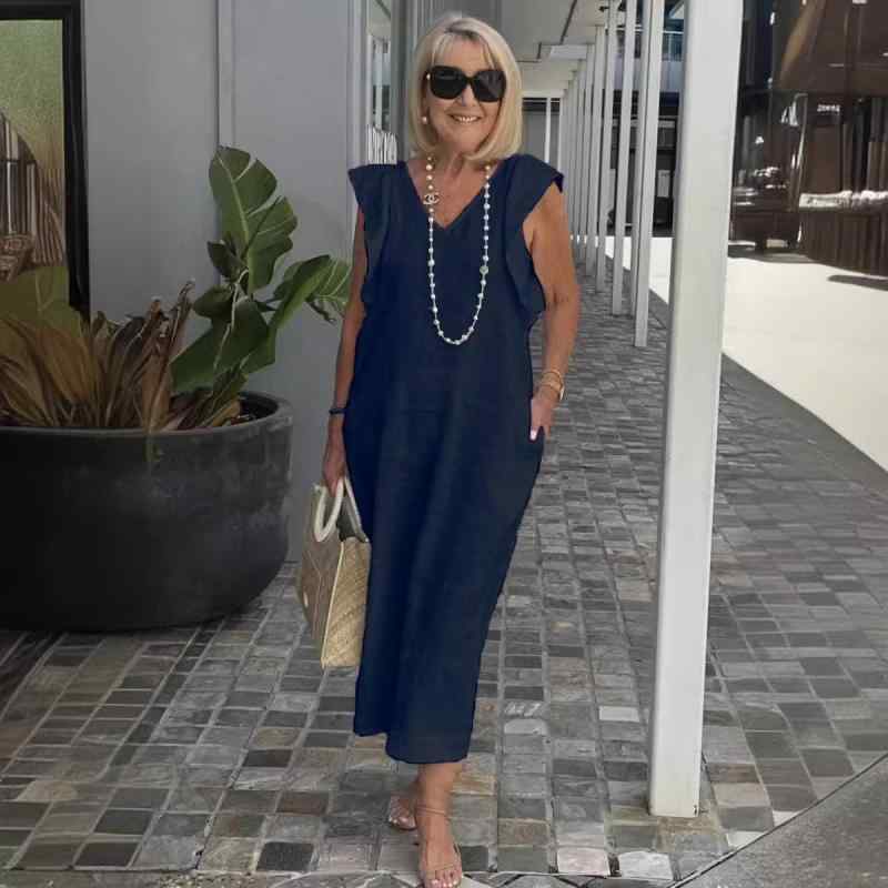 ・カテゴリ: ワンピース・スタイル: 通勤・柄: 無地・袖丈: ノースリーブ・ネックライン: Vネック・スカート丈: ミモレ丈・素材: 麻、ポリエステル・素材混率: 麻50-70%、ポリエステル30-50%・色: 白、黒、紺、オレンジレッド...