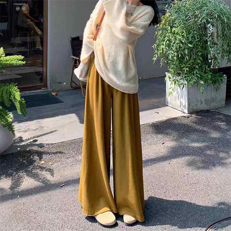 ・素材: 包芯纱、锦纶・スタイル: リラックス、韓国カジュアル・パンツの種類: ワイドレッグ・パンツ丈: フルレングス・ウエスト: ハイウエスト・厚さ: 普通・デザイン: リブ・カラー: オフホワイト、ライトグレー、ダークグレー、藤色、ピン...