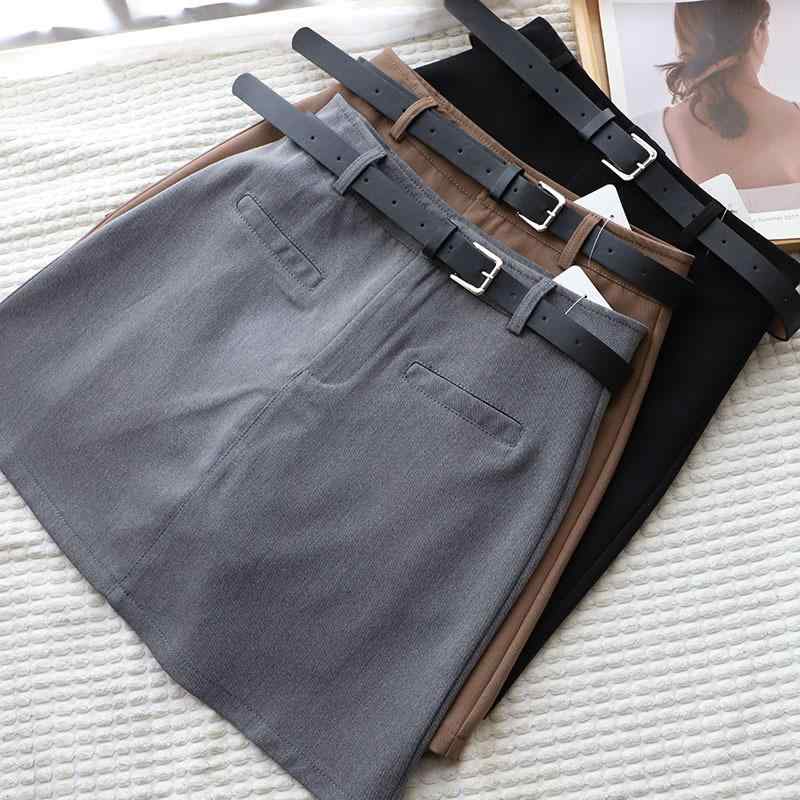 ・柄: 無地・技法: 縫製、切替・生地: スーツ地・素材: ポリエステル・スカート型: Aライン・スカート丈: ミニ・デザイン: ポケット・カラー: ブラック、グレー、カーキ・サイズ: S、M、L、XL・スタイル: スウィート・素材混率: ...