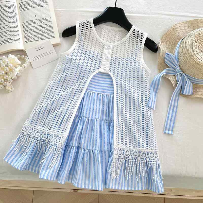 ・商品カテゴリ: 子供用セットアップ・対象: 女児・スタイル: プリンセス・セット内容: スカート、トップス・対象年齢: 3～8歳・シーズン: 夏・袖丈: ノースリーブ・厚さ: 薄手・柄: ストライプ・素材: ポリエステル、綿・主素材: ポ...