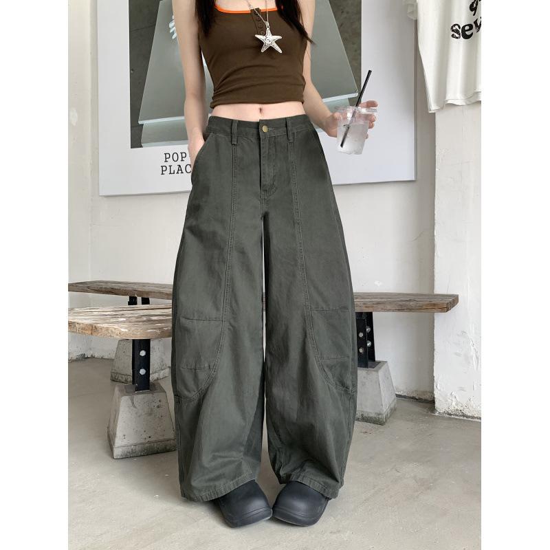 デニムパンツ レディース ヴィンテージ風 ワークパンツ カーブパンツ ハイウエスト ジーパン ボトムス ワイドパンツ カジュアル ストリート・素材: デニム・スタイル: 都市風・シルエット: バナナパンツ・丈: ロングパンツ・ウエスト: ハ...