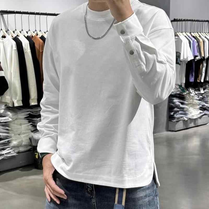 ・カテゴリ: 卫衣/绒衫・スタイル: 青春流行・タイプ: プルオーバー・ネックライン: ラウンドネック・袖丈: 長袖・厚さ: 薄手・柄: 無地・素材: 綿混紡・素材構成: 綿71～80%・シルエット: スリム・ディテール: ボタン・色: ホ...