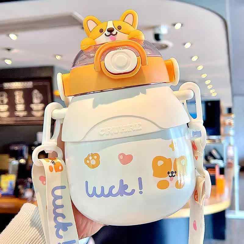 ・材質: 316ステンレス・保温性能: 6～12時間・カラー: ホワイト、ピンク、茶色、黄色・スタイル: キャラクター・種類: 子供用水筒、ハンドル付き、大容量・容量: 800ml・対象: 子供