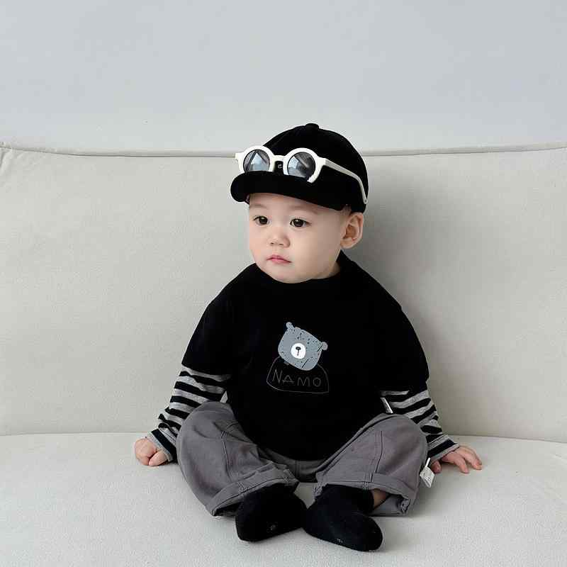 ・対象: 男の子・スタイル: 韓国・セット内容: パンツ・セット数: 2点・袖丈: 長袖・パンツ丈: 長ズボン・厚さ: 普通・柄: 動物、ストライプ、キャラクター・素材: 綿・主な素材: 綿61%・留め具: プルオーバー・カラー: カーキ、...