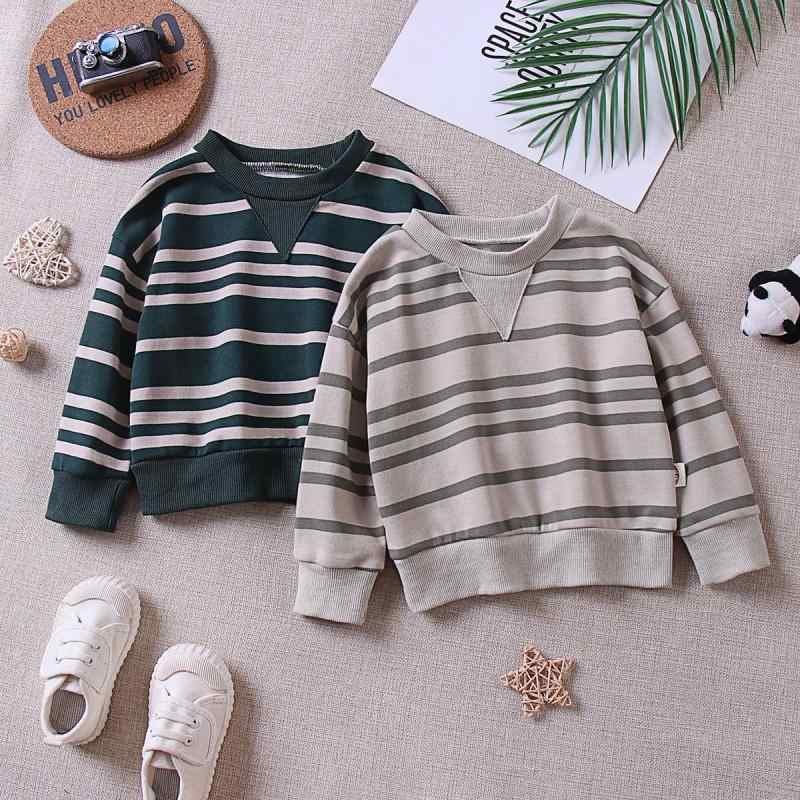 ・カテゴリ: 子供用スウェット・対象: 男女兼用・スタイル: 韓国風・対象年齢: 3〜8歳 (100〜140cm)・シーズン: 秋・生地加工: 柔らか加工・柄: ストライプ・厚さ: 普通・袖丈: 長袖・留め具: プルオーバー・フード: なし...