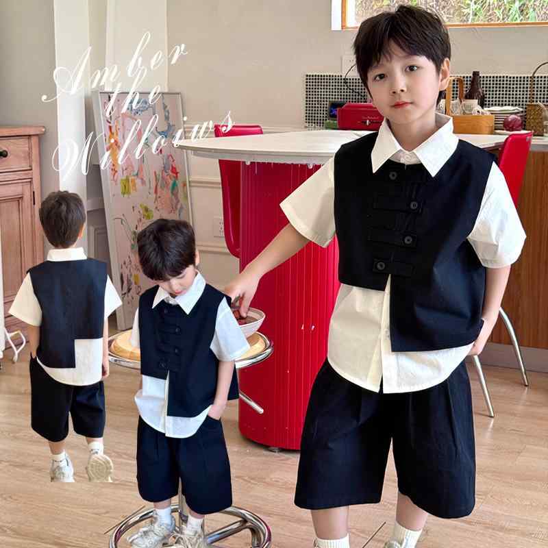 ・性別: 男児・スタイル: カジュアル・セット内容: パンツ、トップス、ベスト・対象年齢: 中高学年 (8歳以上)・シーズン: 夏・袖丈: 半袖・パンツ丈: ショートパンツ・生地加工: 柔らか обработка・厚さ: 薄手・柄: プリン...