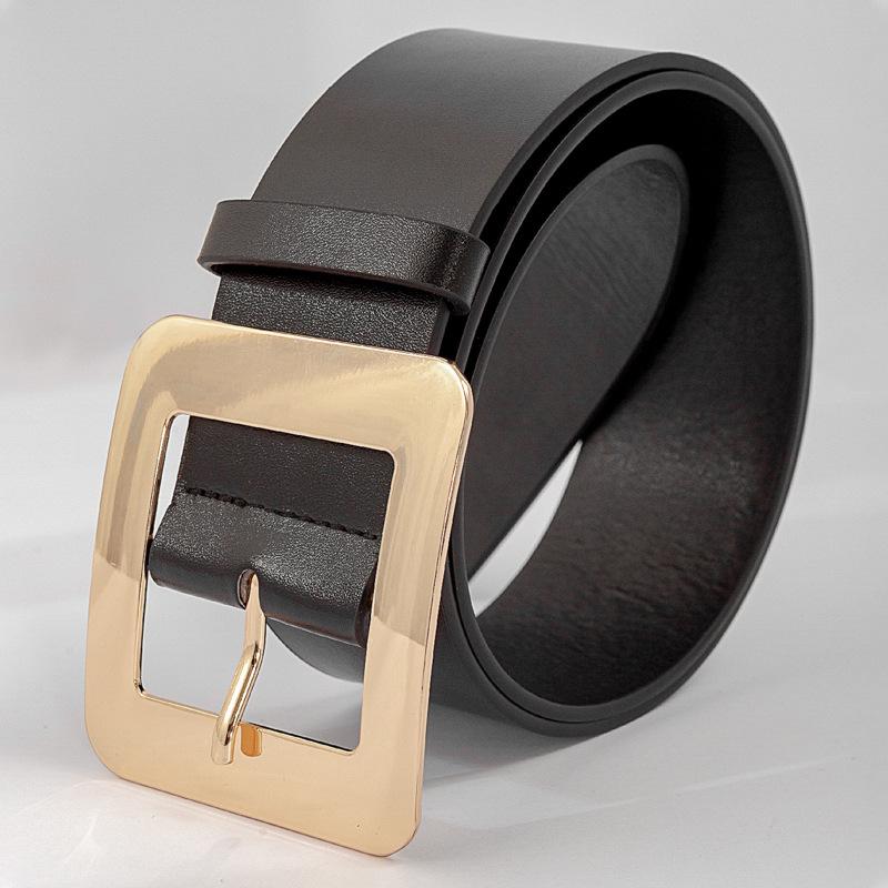 ・腰の種類: 腰ベルト・対象: レディース・素材: PUレザー・バックル素材: 合金・バックル形状: スクエア・バックルタイプ: ピンバックル・デザイン: 無地・カラー: ブラック、キャメル・ベルト幅: 太め（4cm超）・スタイル: ベーシ...