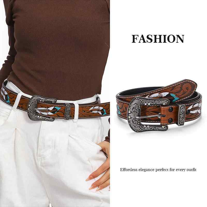 ・素材: PUレザー・バックル素材: 合金・バックル形式: ピンバックル・カラー: コーヒー色（レトロ彫刻）, ブラック（彫刻）, ブラウン（彫刻）, エンボス加工1, エンボス加工2, ターコイズ風ストーン付きバックル, アンティークゴー...
