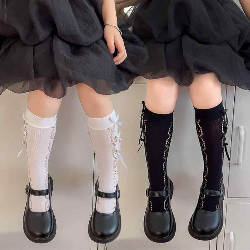 ・カテゴリ: 子供用靴下・素材: ナイロン・対象: 女児・タイプ: 普通ソックス・機能: 通気性、吸汗・丈: 長・厚さ: 薄手・柄: 無地・デザイン: レース、蝶結び・メイン素材混率: 75%・カラー: ブラック、ホワイト、オフホワイト・サ...