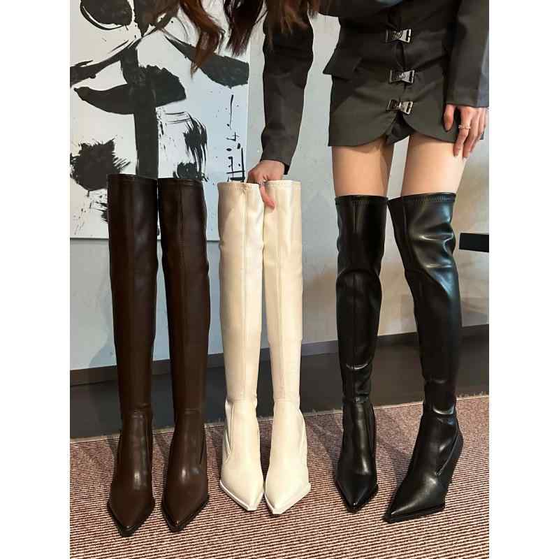 ・商品カテゴリ: オーバーニーブーツ・対象年齢: 成人・靴の高さ: オーバーニー・スタイル: 韓国風・つま先の形状: 尖ったつま先・ヒールの形状: スティレットヒール・ヒールの高さ: ハイヒール(6-8cm)・アッパー素材: マイクロファイ...